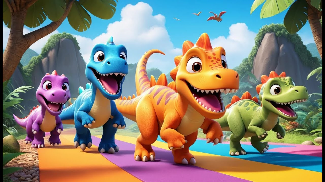 Five Little Dinosaurs Jumping High + More | Energetic Dinosaur Counting ...