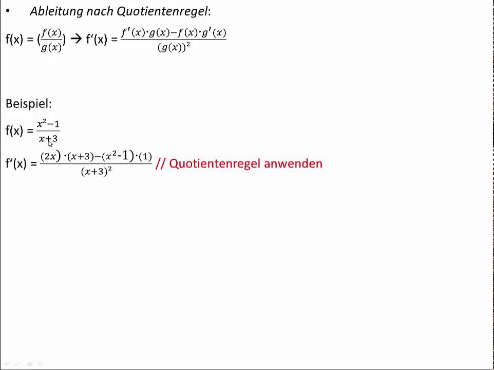 Ableitung mit der Quotientenregel - Quotientenregel einfach erklärt ...