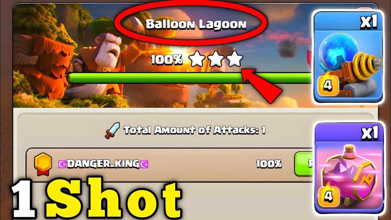 1 Shot Max Balloon Lagoon in Clan Capital - YouTube