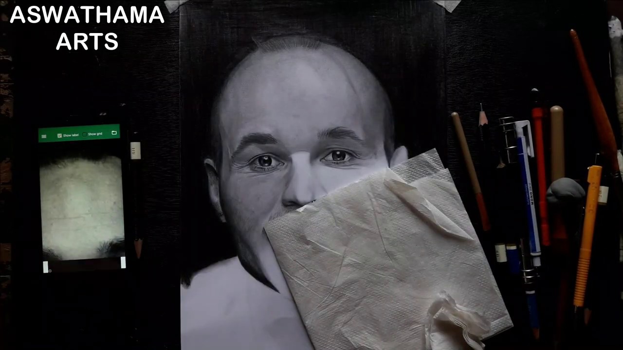 Tribute to Andres Iniesta - Drawing portrait of Iniesta - YouTube