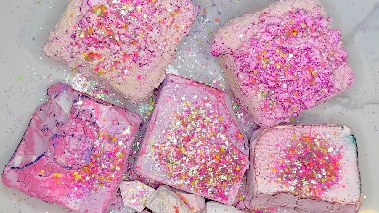 Dyed & pasted gymchalk blocks crumble compilation ASMR - YouTube