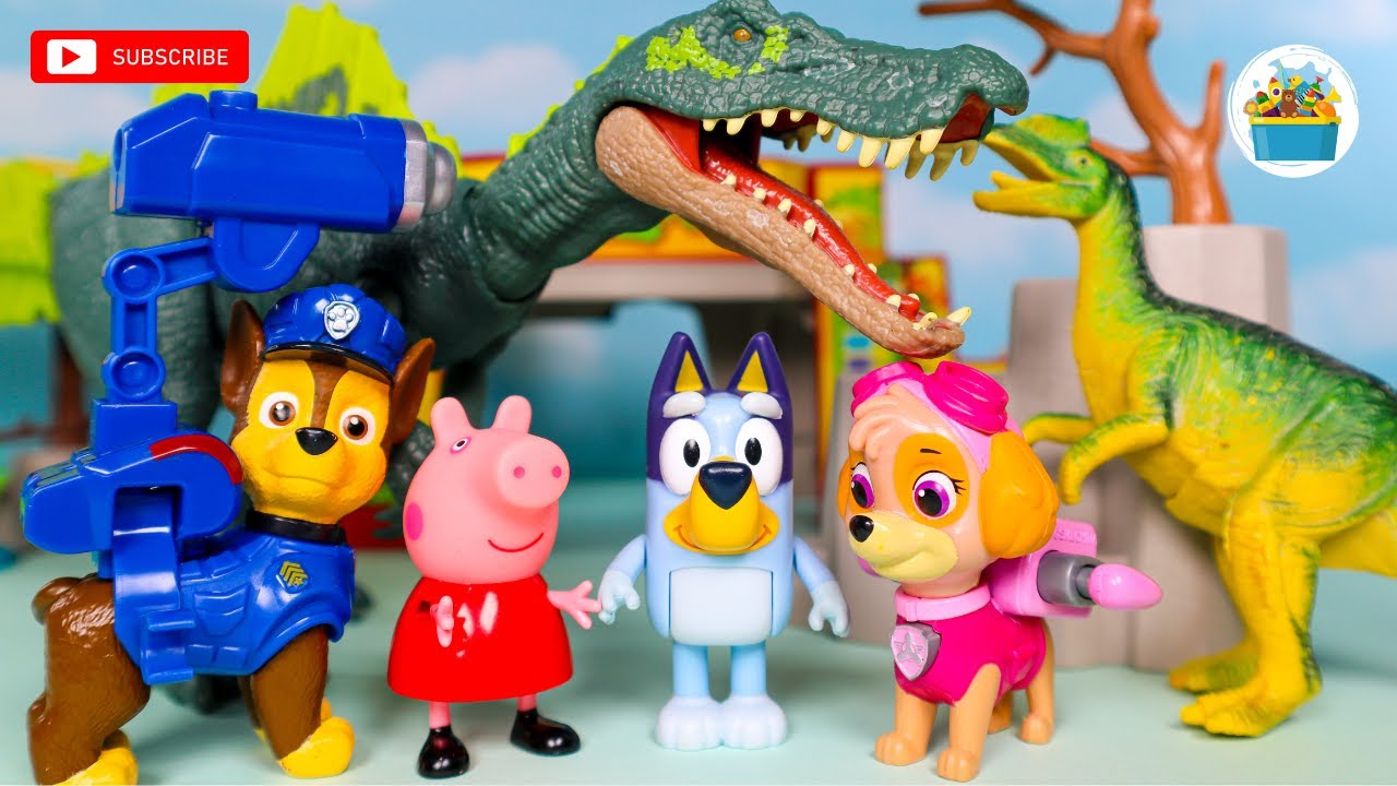 PAW PATROL Friends Bluey and Peppa Pig Pretend Play with Dinosaurs for ...