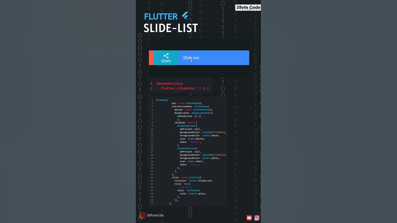 Slidable List π₯ In Flutter π Subscribe To 2bytecode Flutter Fluttertutorialforbeginners Youtube