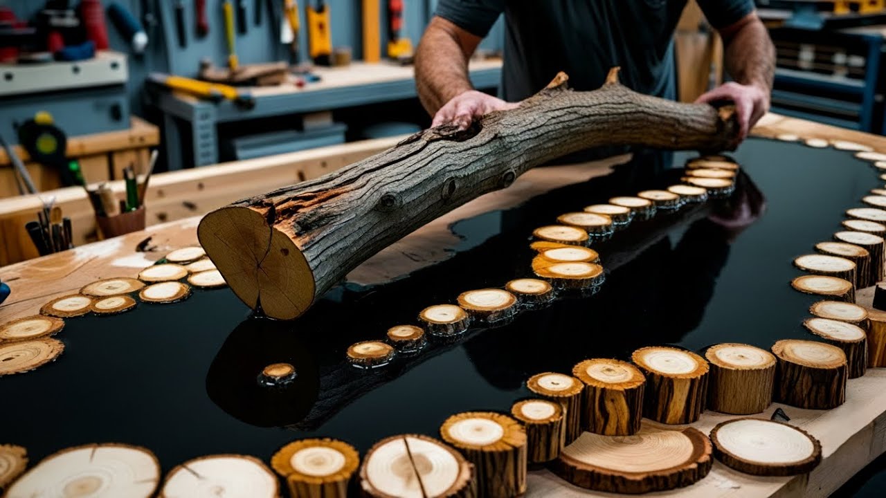 The Art of Upcycling: Crafting a River Table with Black Epoxy Resin ...