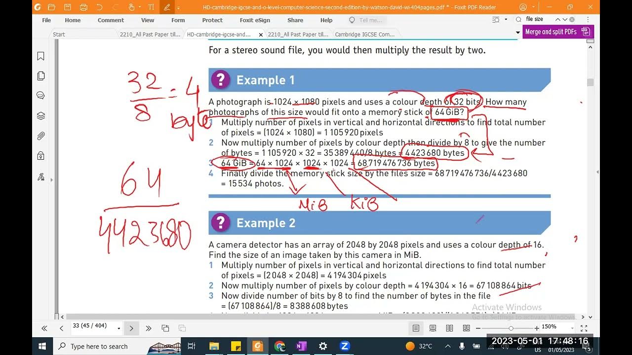 2210 Computer Science Revision Chapter 1 | File size Calculation Image - YouTube