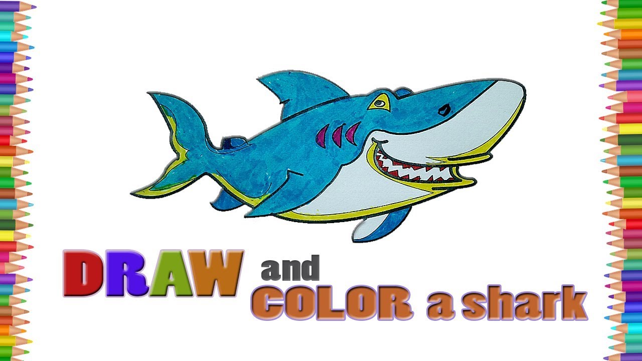Coloring kids | draw and color a shark Blue - YouTube