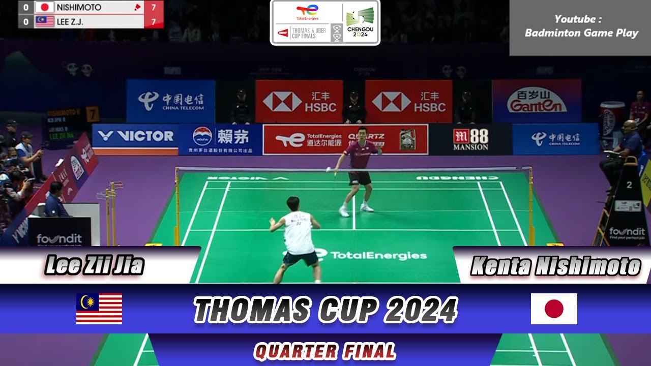 Lee Zii Jia vs Kenta Nishimoto - Thomas Cup 2024 - QF - YouTube