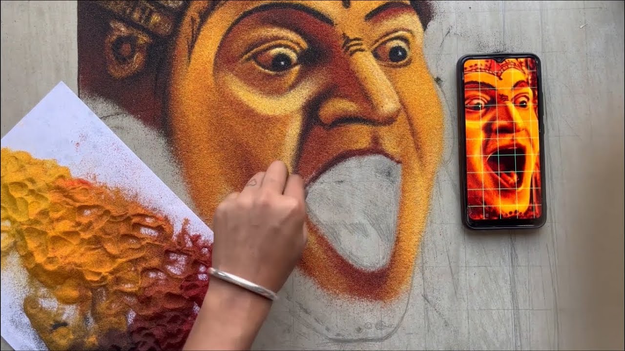 REALISTIC RANGOLI of Kantara poster | shikha's rangoli - YouTube