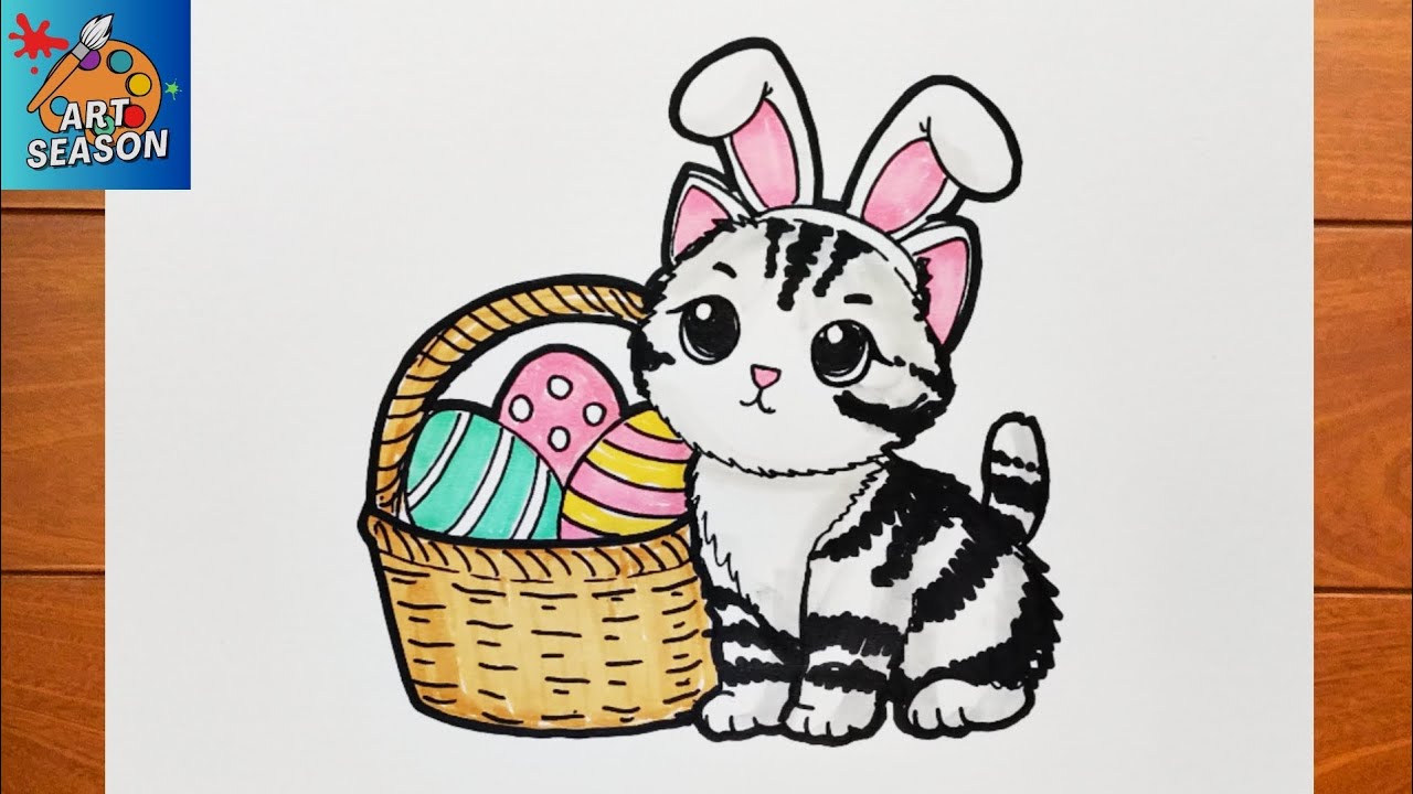 How to Draw a Cute Easter Kitten Step by Step - YouTube