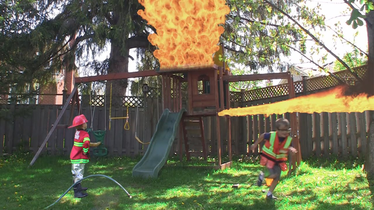 FIRE FIRE Explosion in the play house - Kid Fireman - YouTube