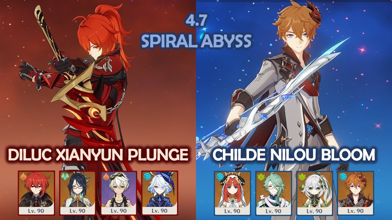 Diluc Xianyun & Childe Nilou Bloom - 4.7 Spiral Abyss - Genshin Impact ...