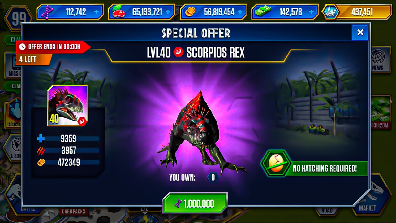 I SPENT 4,000,000 DNA for 4 SCORPIOS REX LEVEL 40 | Jurassic World: The ...