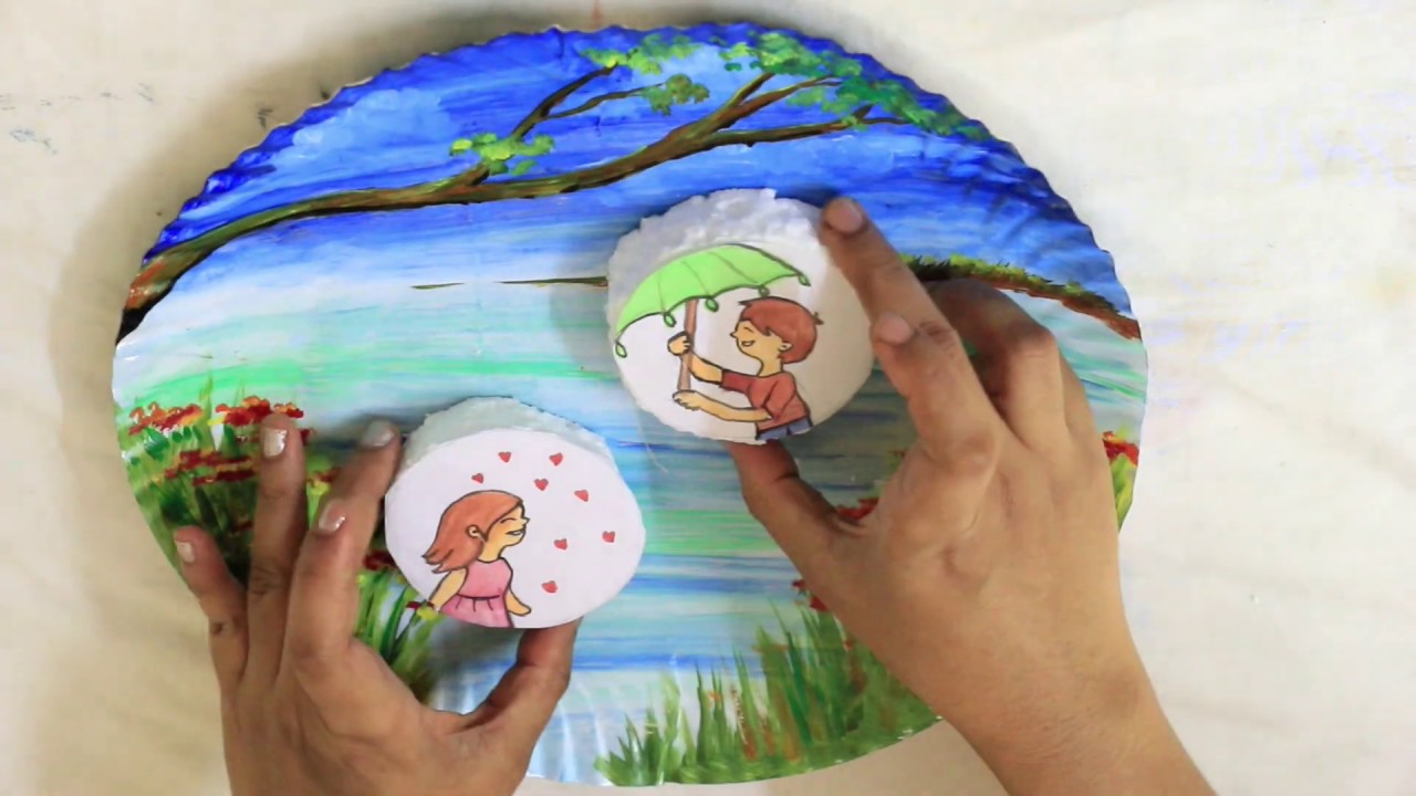 Wall decor / paper plate painting / photo frame / best from waste - YouTube