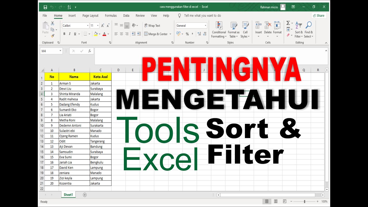 cara menggunakan sort dan filter di excel - YouTube