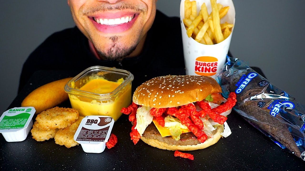 ASMR BURGER KING IMPOSSIBLE WHOPPER CHEETOS NUGGETS CORN DOG CHEESE ...