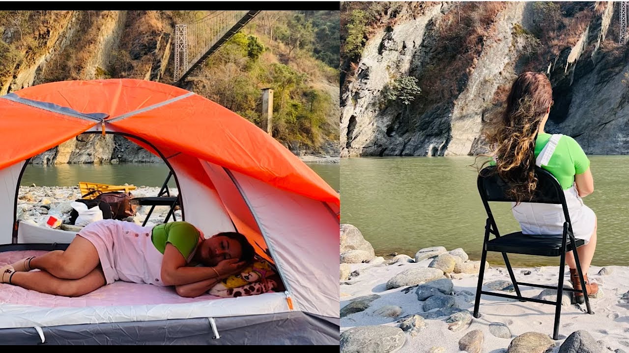 Solo camping || solitary || river beach linger with strong stormy ...