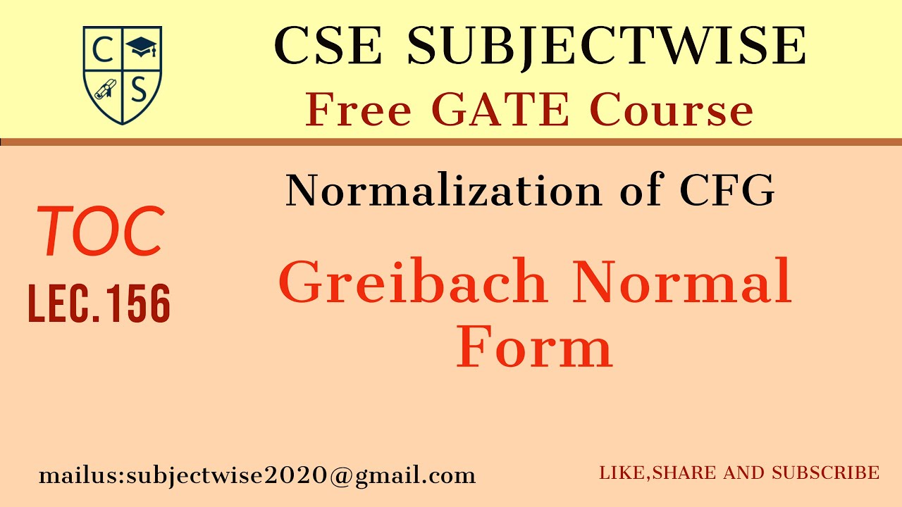 Lec 156 Greibach Normal Form || GNF || Normalization of CFG - YouTube