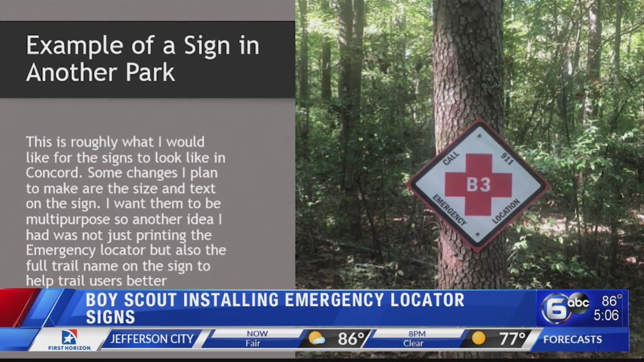 Boy Scout installing emergency locator signs along greenway trails ...
