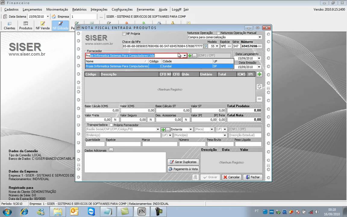 Sistema de Gestão Empresarial Siser - Nota Fiscal de Entrada - YouTube