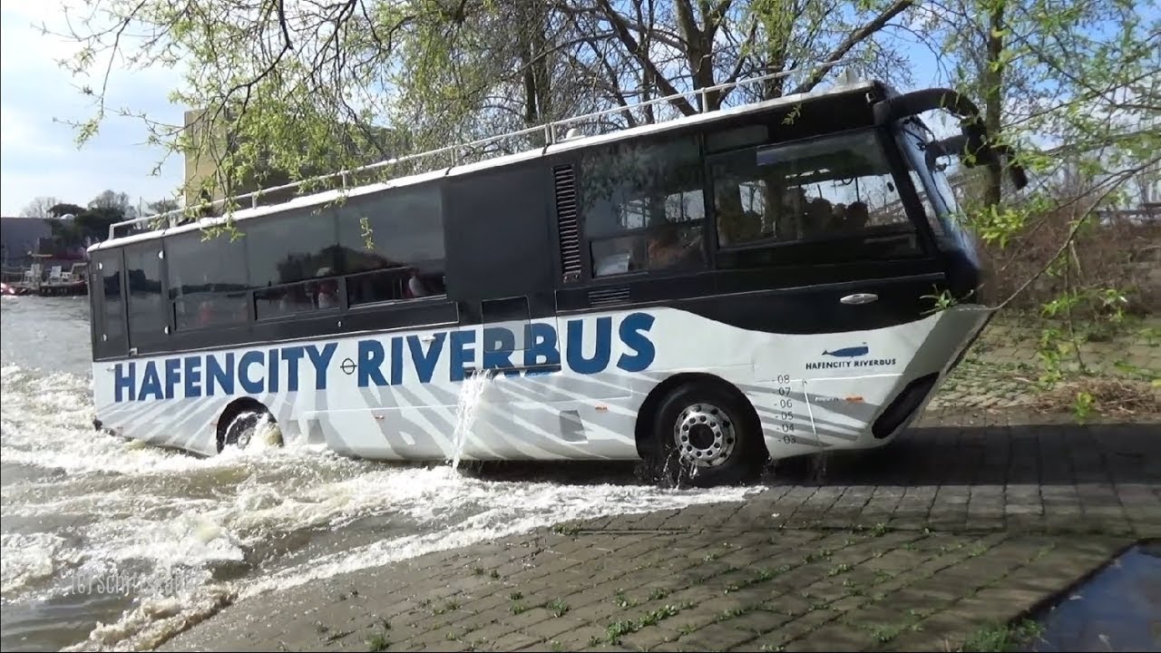 HafenCity RiverBus - A unique amphibious bus driving into River - YouTube