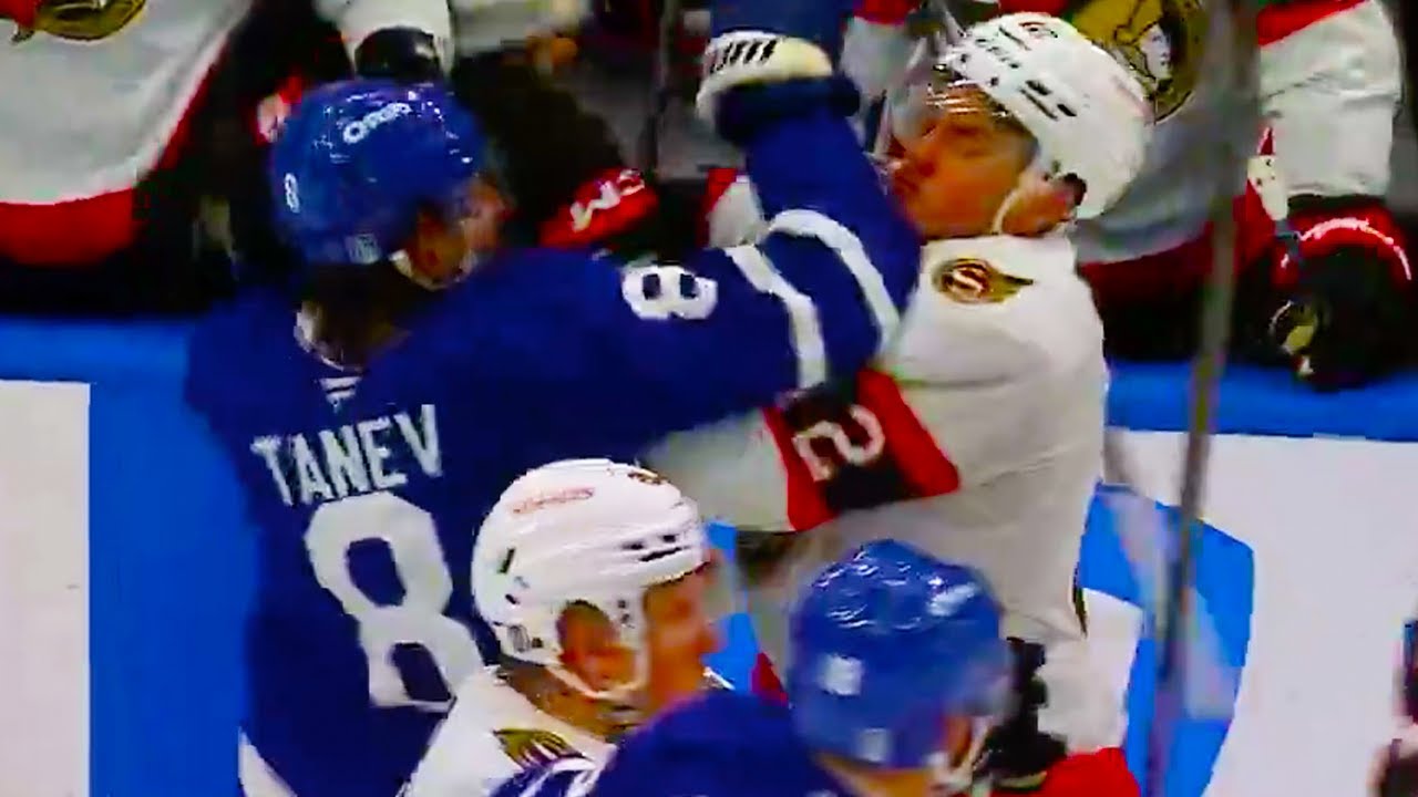 Chris Tanev Shane Pinto Fight | Ottawa Senators vs Toronto Maple Leafs ...
