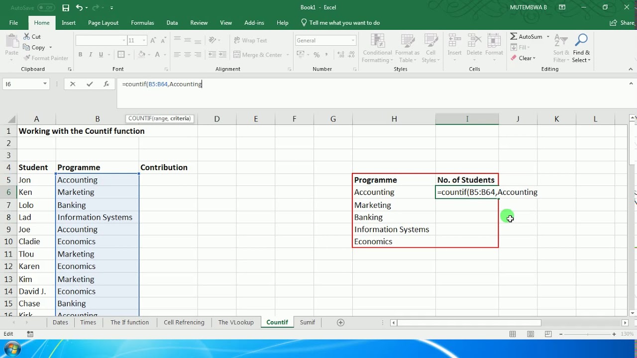 Video 7 Microsoft Excel Countif Function - YouTube