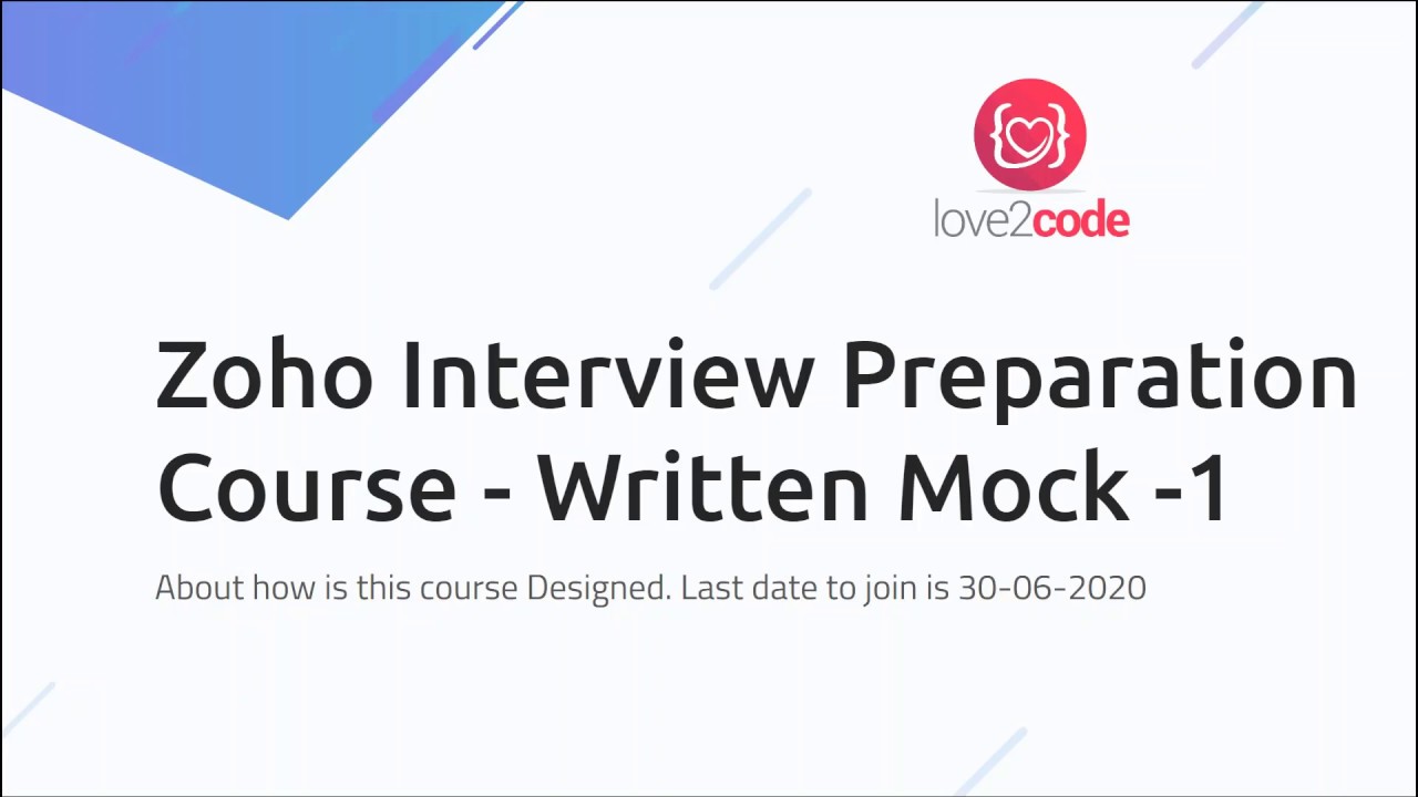 Zoho Interview Preparation Course Mock 1 - YouTube