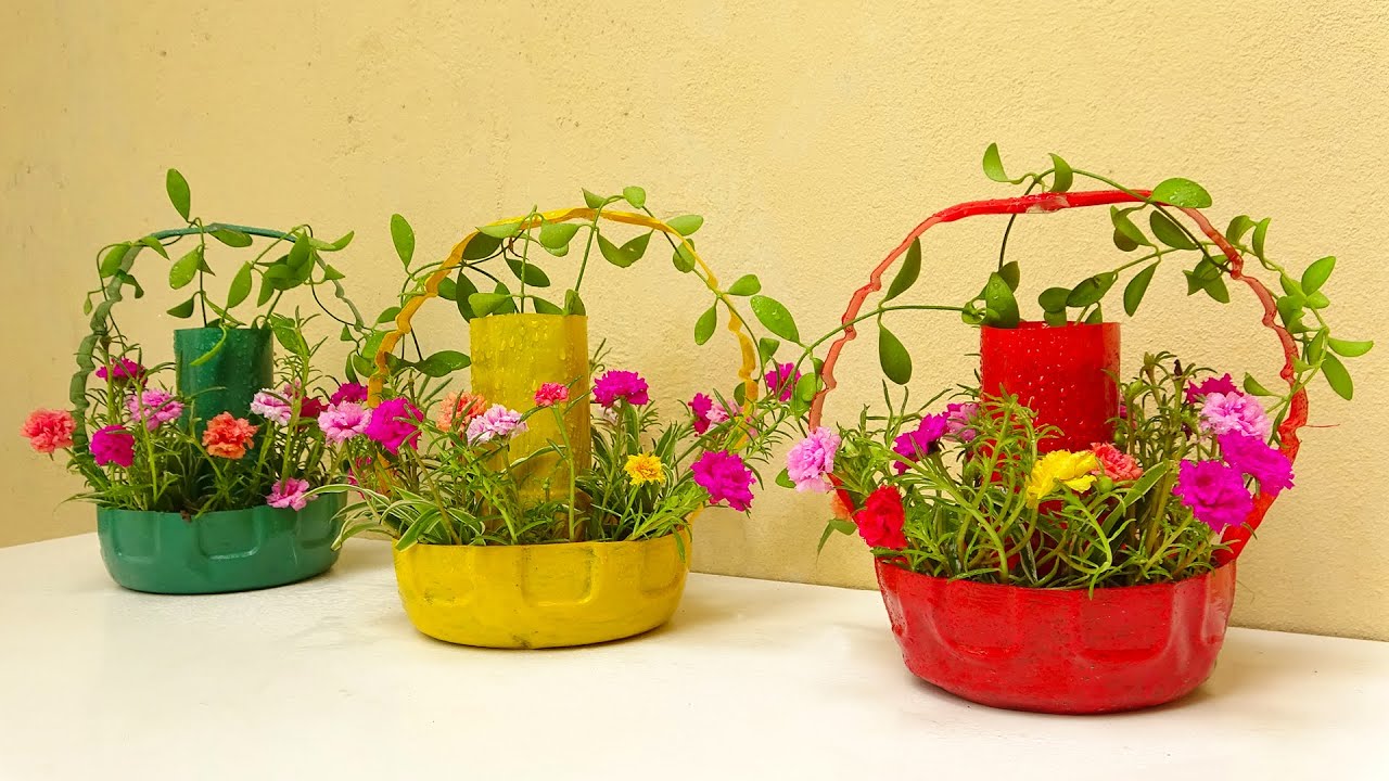 Make Beautiful Flower Baskets From Discarded Plastic Bottles | How to ...