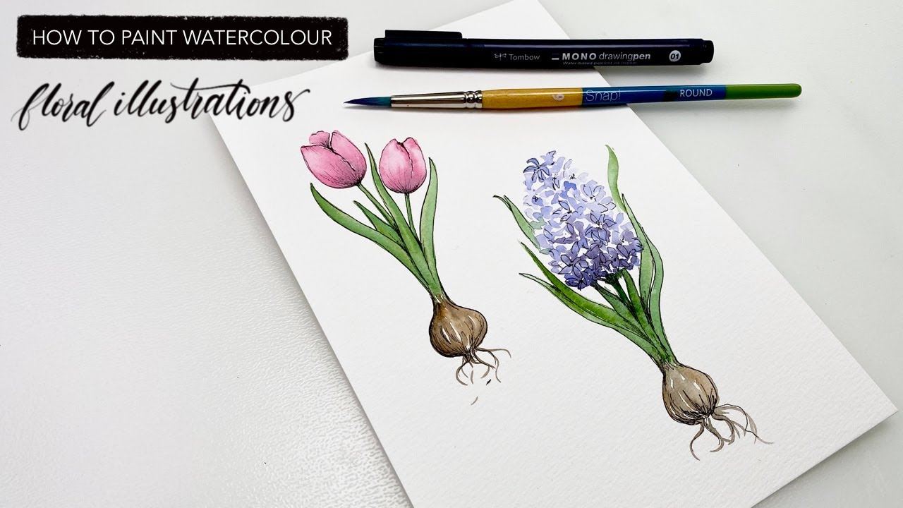 Easy Watercolour And Ink Flower Illustrations - YouTube