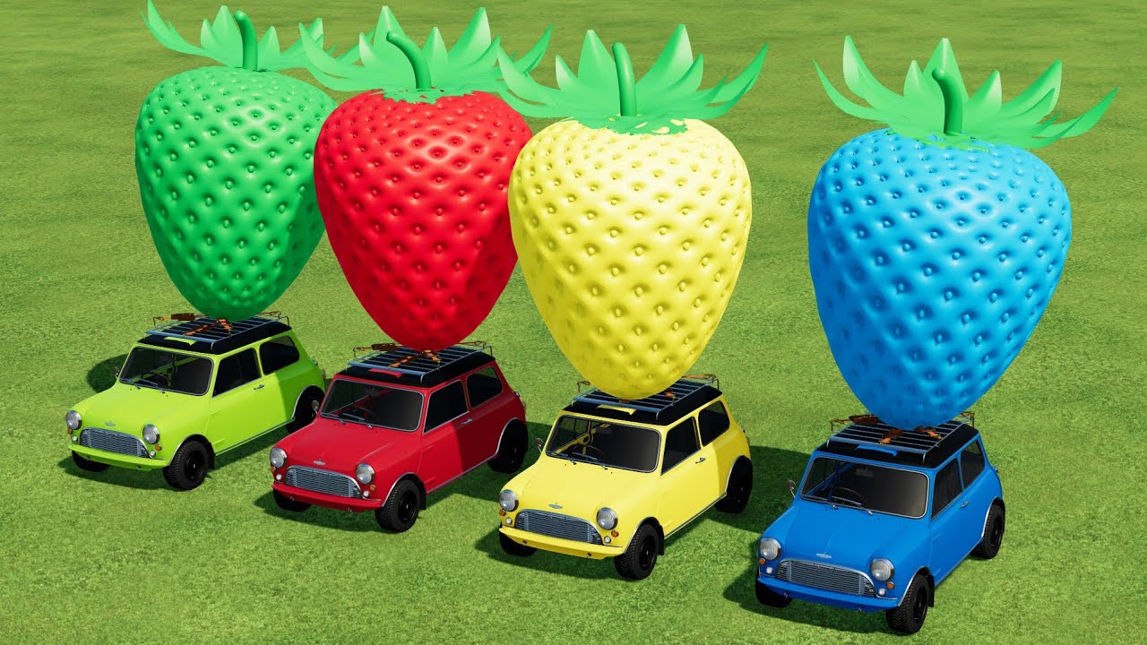 TRANSPORTING OF COLORS! STRAWBERRY TRANSPORTING WITH MINI COOPER CARS ...
