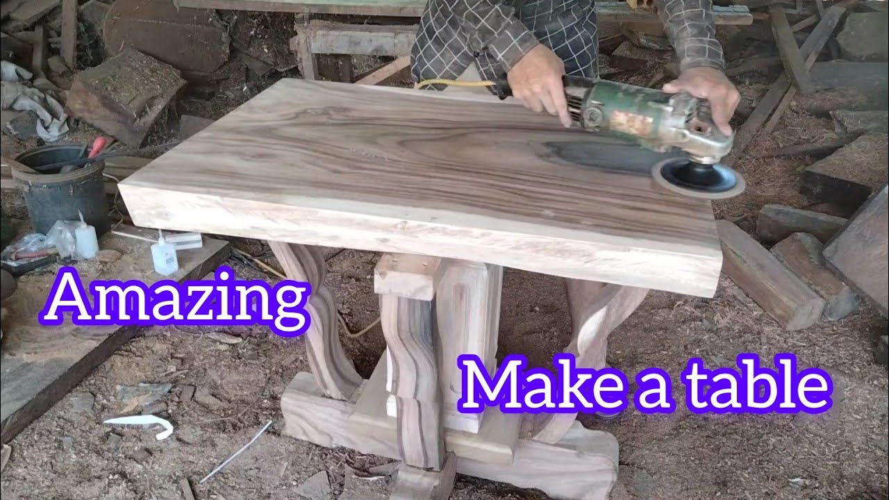 Amazing, alone, wood working, natural table. - YouTube