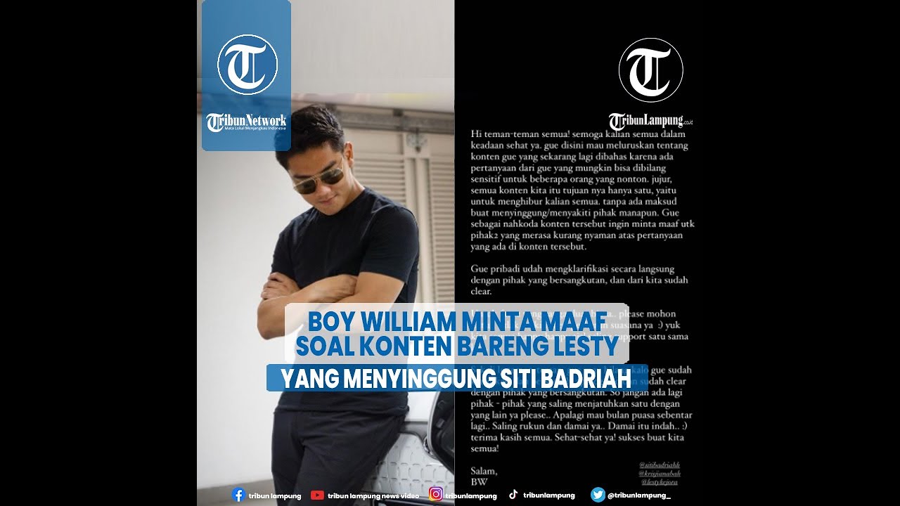 Boy William Minta Maaf Soal Konten Bareng Lesty yang Menyinggung Siti ...