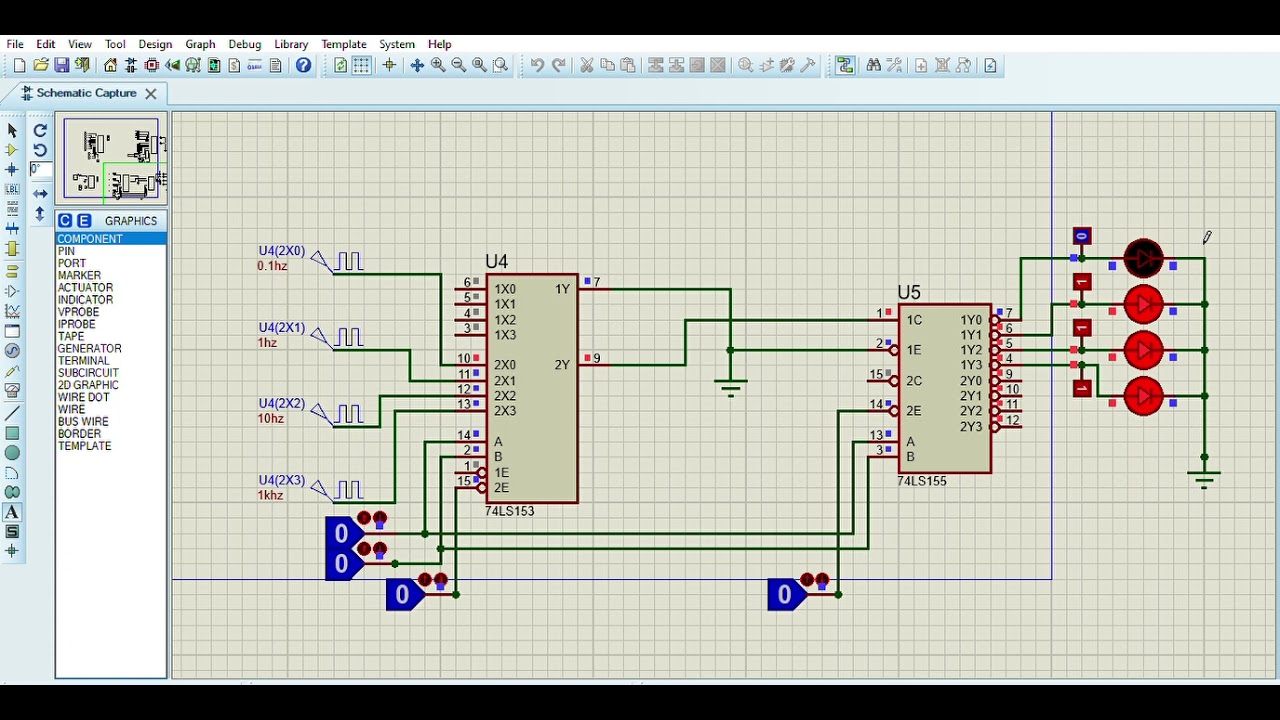 Proteus - 74LS153 e 74LS155 l e d - YouTube