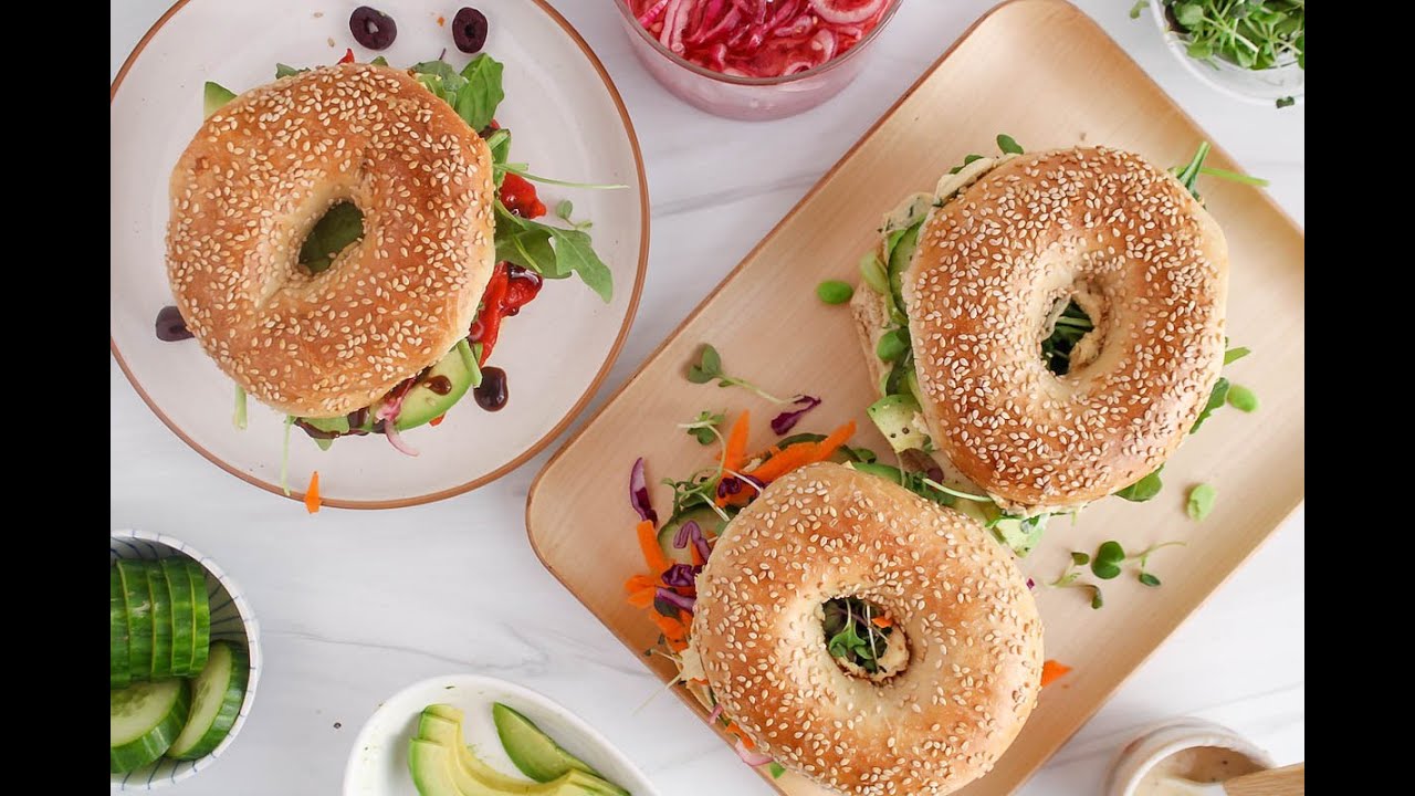 Hummus Bagel Sandwiches - 3 Ways - YouTube