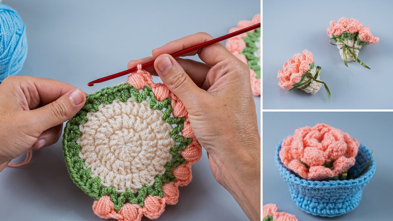 Cute crochet flower bouquets that turn into coasters! - YouTube