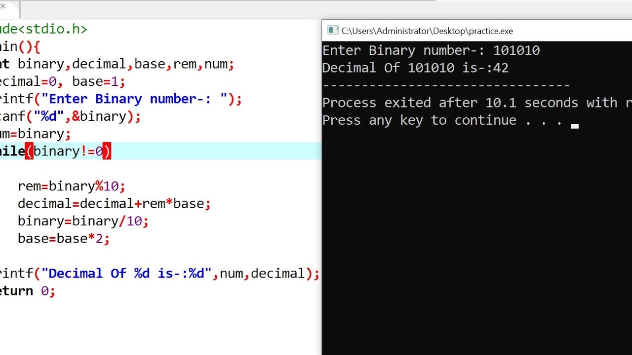 Binary To Decimal Conversion Through Cprogramming Clanguage Youtube 8340
