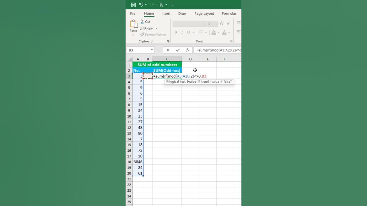 Find SUM of odd numbers in excel - YouTube