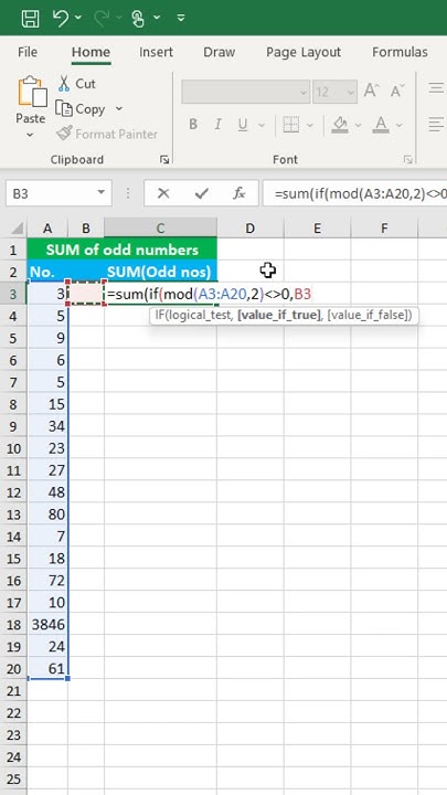 Find SUM of odd numbers in excel - YouTube