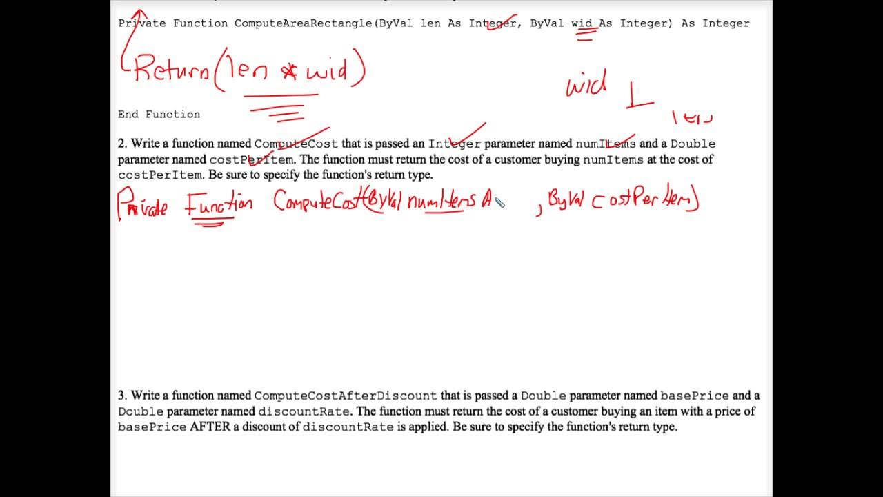 VB Writing Functions Worksheet #1 - YouTube