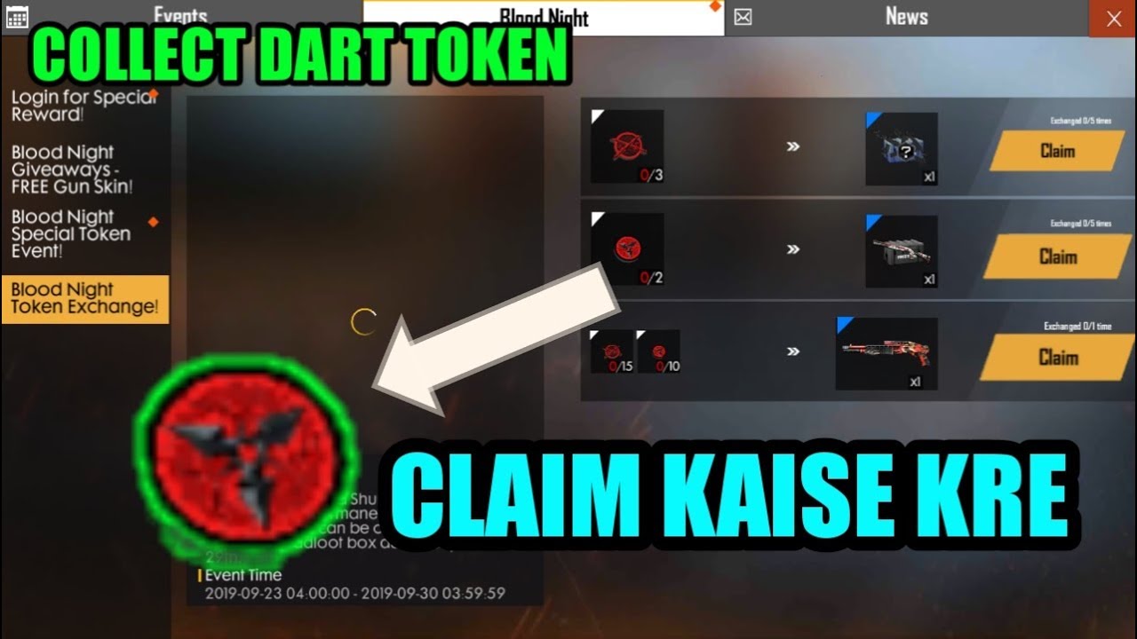 How to collect dart token in free fire, free fire new event blood night ...