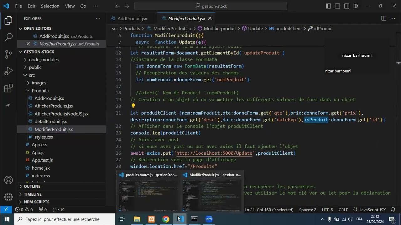 Démonstration pratique d'exemple de projet (React JS + Node JS ) - YouTube