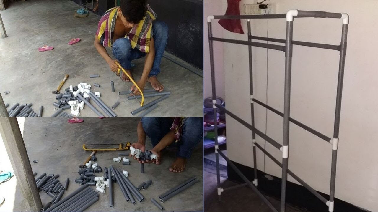 পিভিসি বা প্লাস্টিকের পাইপ দিয়ে আলনা ডিজাইন।Cloth Rack Stand DIY ...