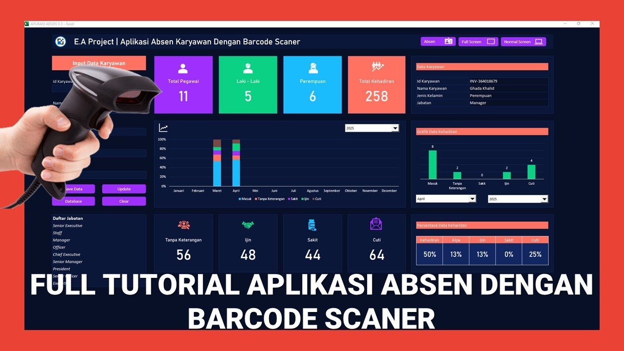 FULL TUTORIAL | APLIKASI ABSEN KARYAWAN OTOMATIS DENGAN BARCODE SCANER ...