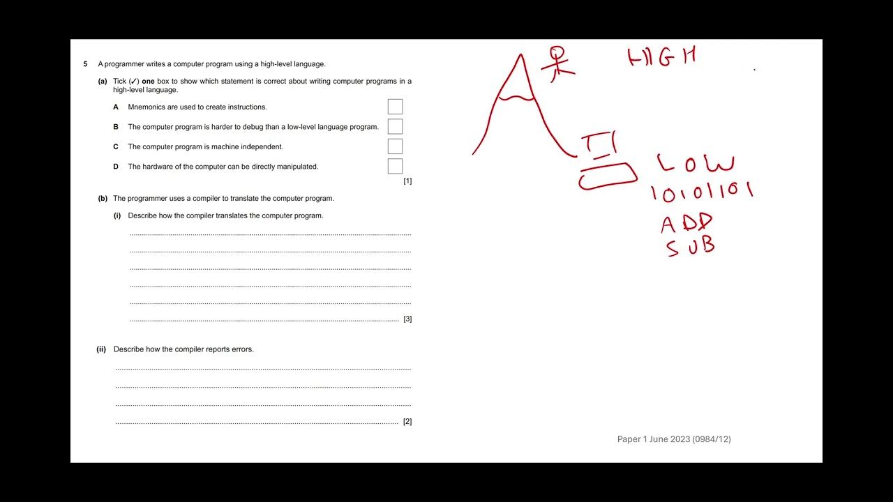 Q5 a * HIGH and LOW LEVEL LANGUAGES * Cambridge iGCSE Computer Science Paper 12 June 2023 - YouTube