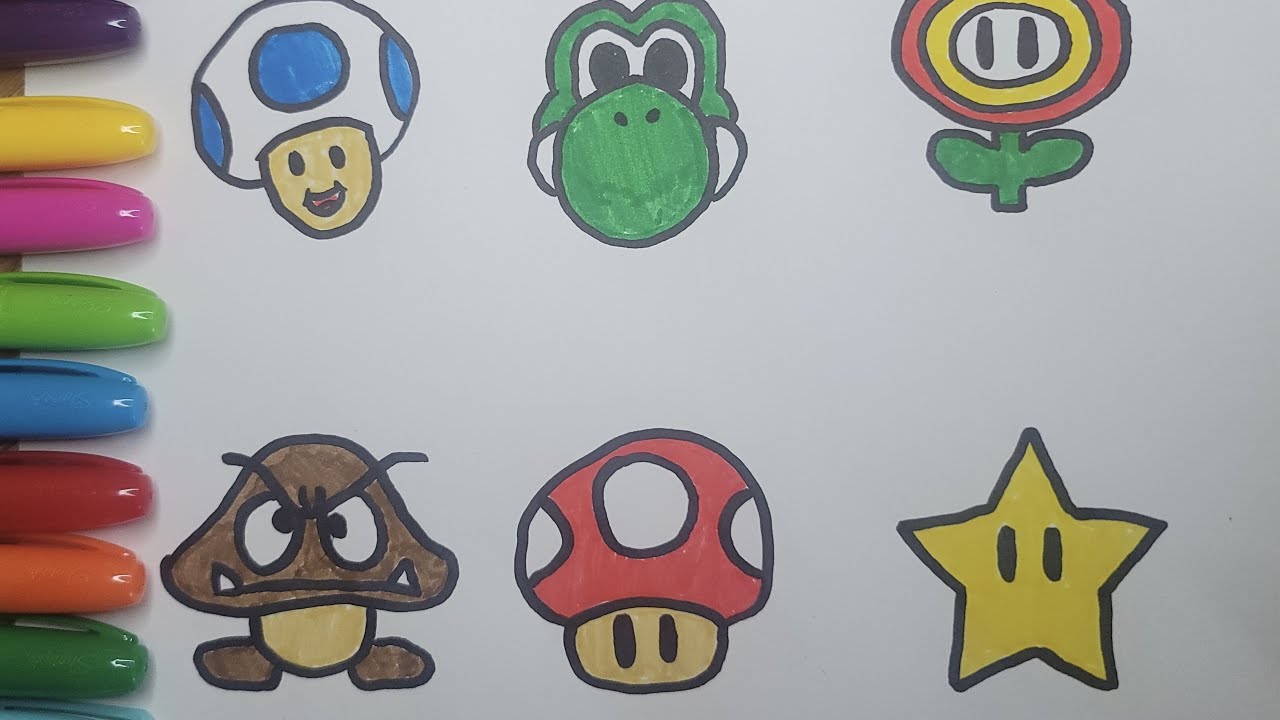 Draw cute Mario Characters, Coloring for Kids and Toddlers - YouTube