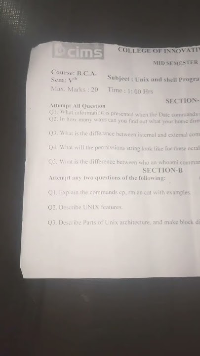 unix and shell programming bca 5 semester mid exam @ApnaCollegeOfficial - YouTube
