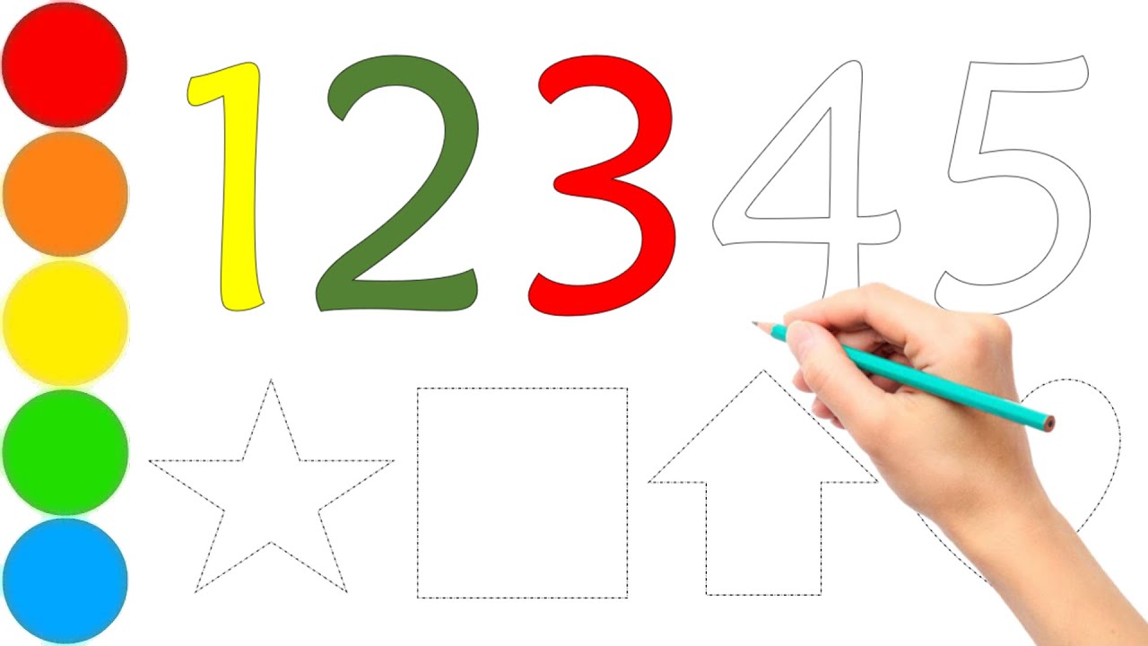 Learn Numbers and Shapes | 123 Number Counting | 2d shapes drawing for ...