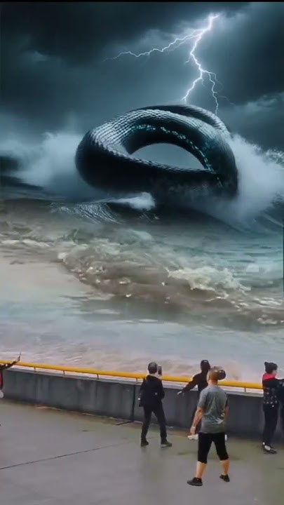 Look, a big python appeared on the sea. It's so scary. It's so scary ...