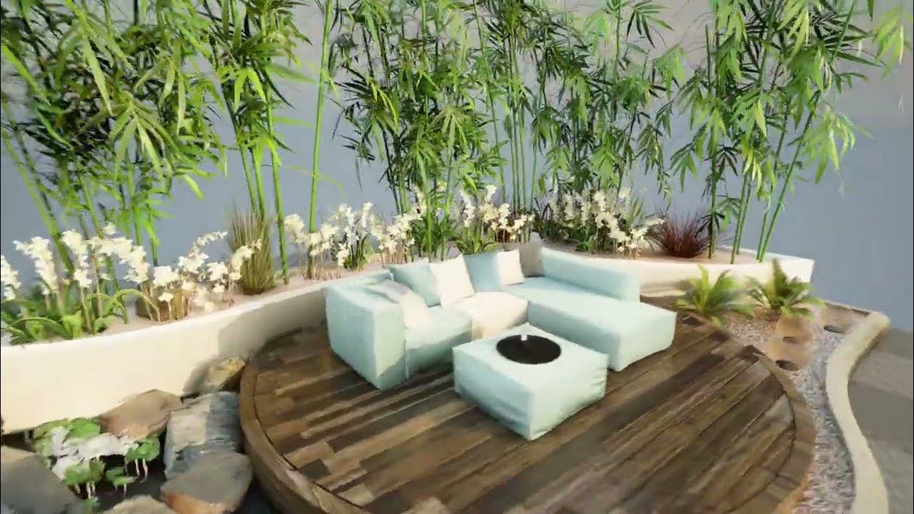 garden wood deck seating landscape animation done in unreal engine ...