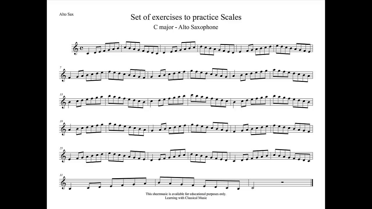 Set of exercises to practice Scales. C major, Alto Saxophone - YouTube